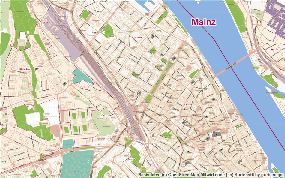 map_osm_mainz_city_03 - grebemaps® Kartographie